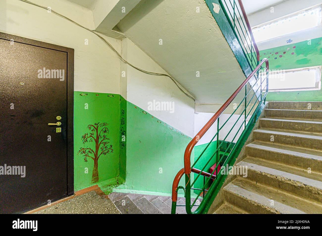Russia, Moscow- May 21, 2020: interior apartment room stairs, steps ...