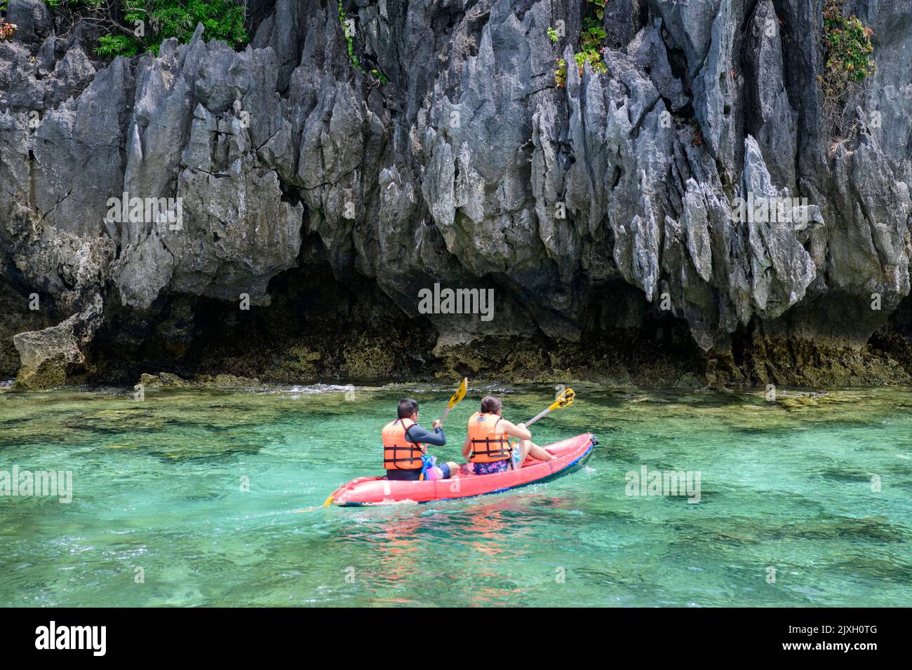 Palawan, Philippines, Tourists Kayaking and Exploring the Natural ...