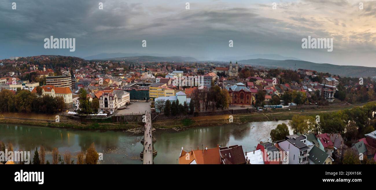 An aerial view of the part of the European city of Uzhgorod, which is ...