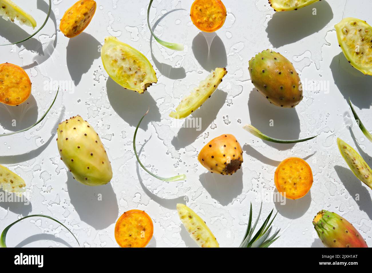 Exotic fruits, yellow and orange prickly pears, healthy cactus fruits ...