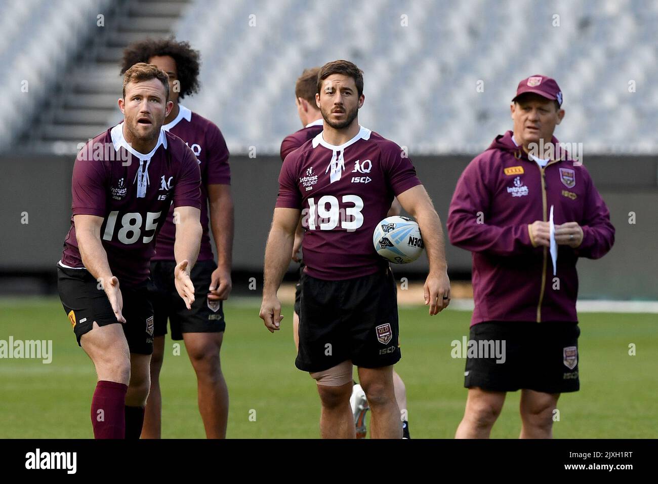 Queensland Maroons arrive for their Captain's Run session at the MCG on ...