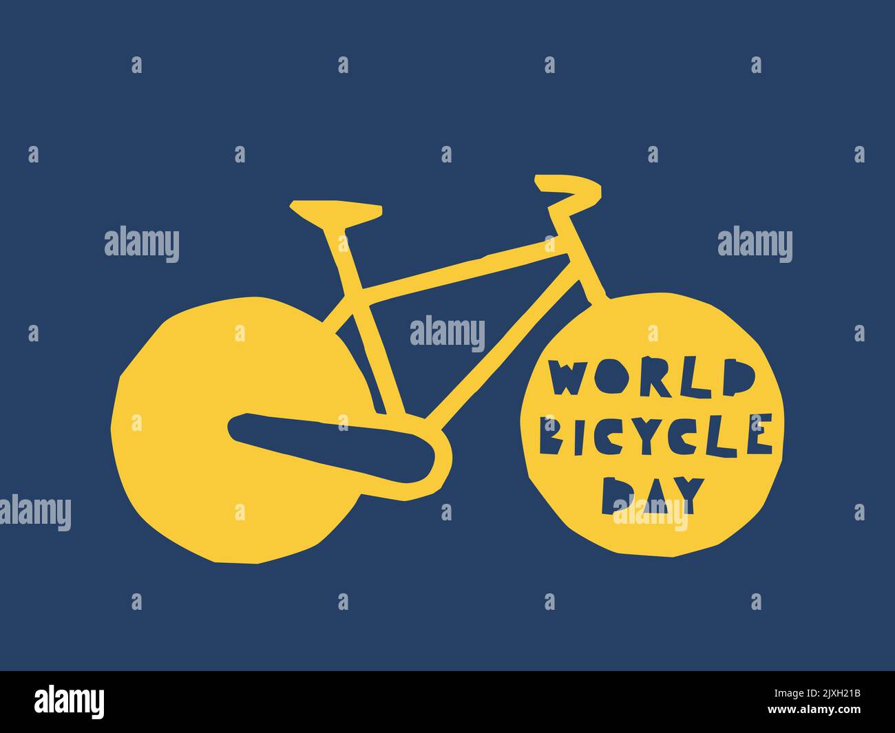 Postcard for World Bicycle Day. Silhouette of a bike with text inside ...