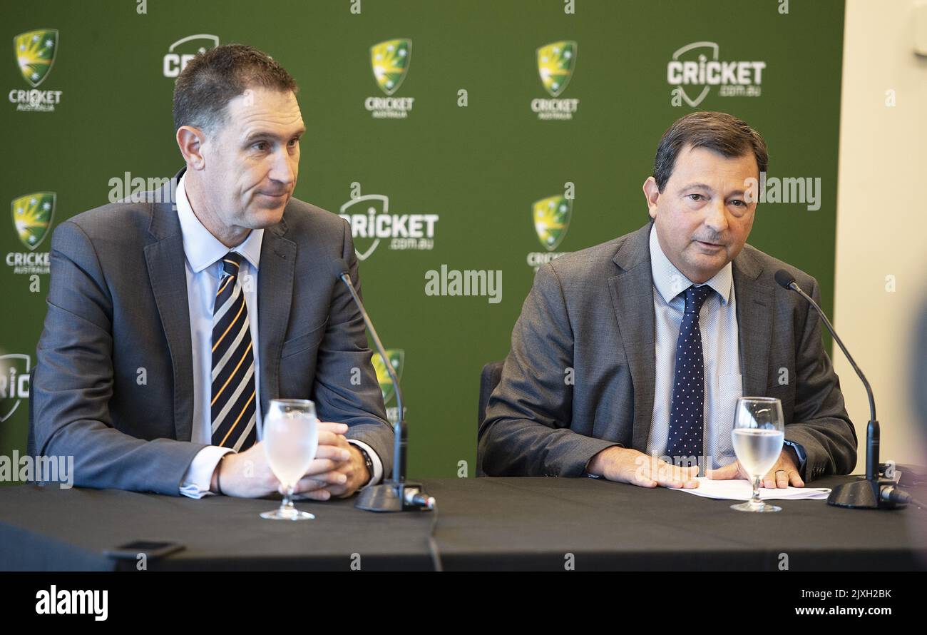 Cricket Australia Chief Executive Officer James Sutherland (left) and ...