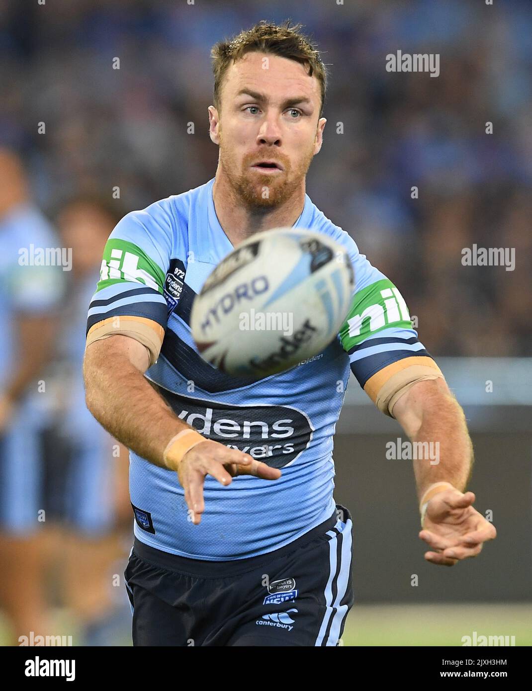 James Maloney of the Blues is seen in action during Game 1 of the 2018 ...