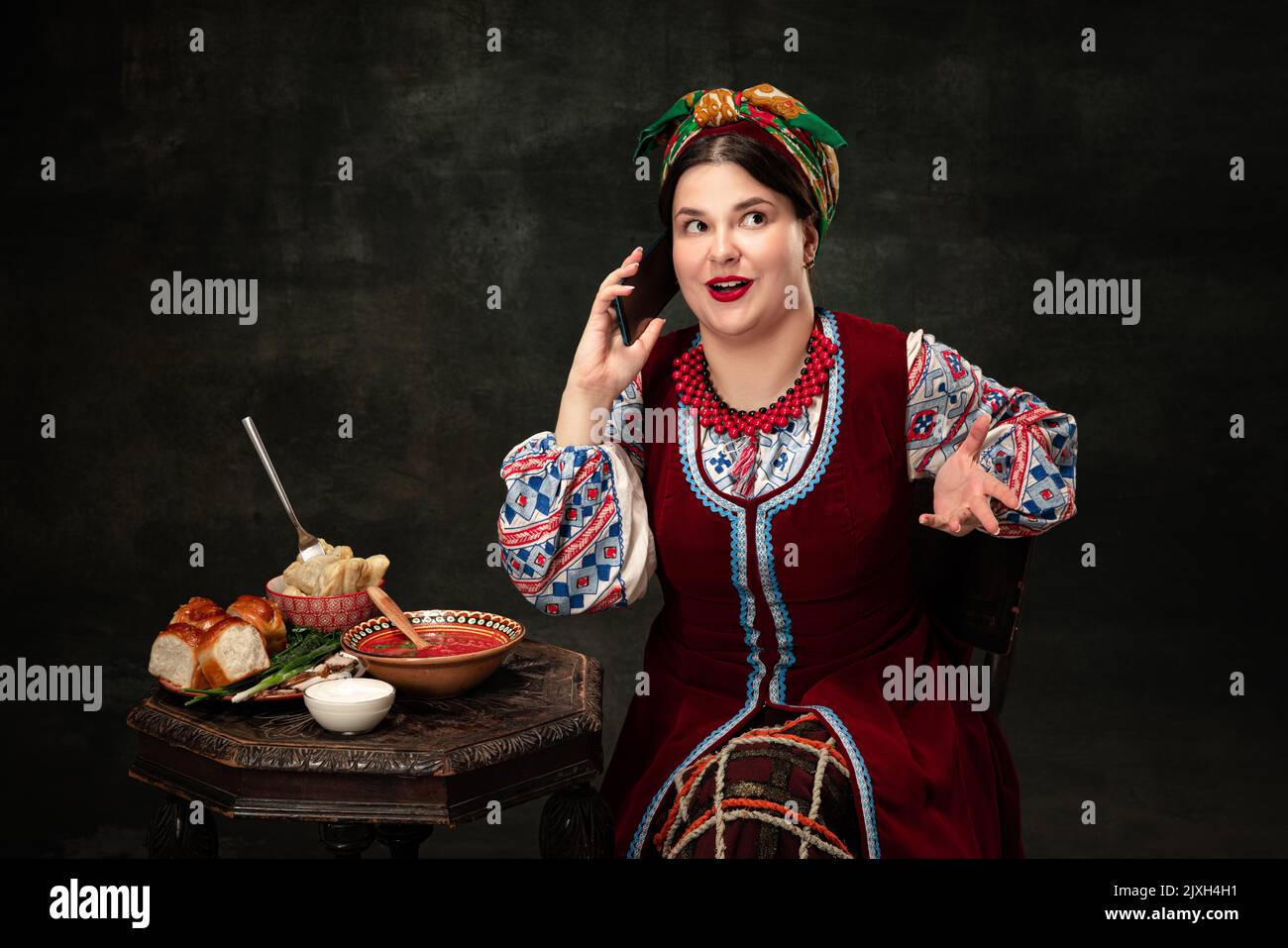 Creative Portrait Of Beautiful Ukrainian Woman Wearing Traditional Folk