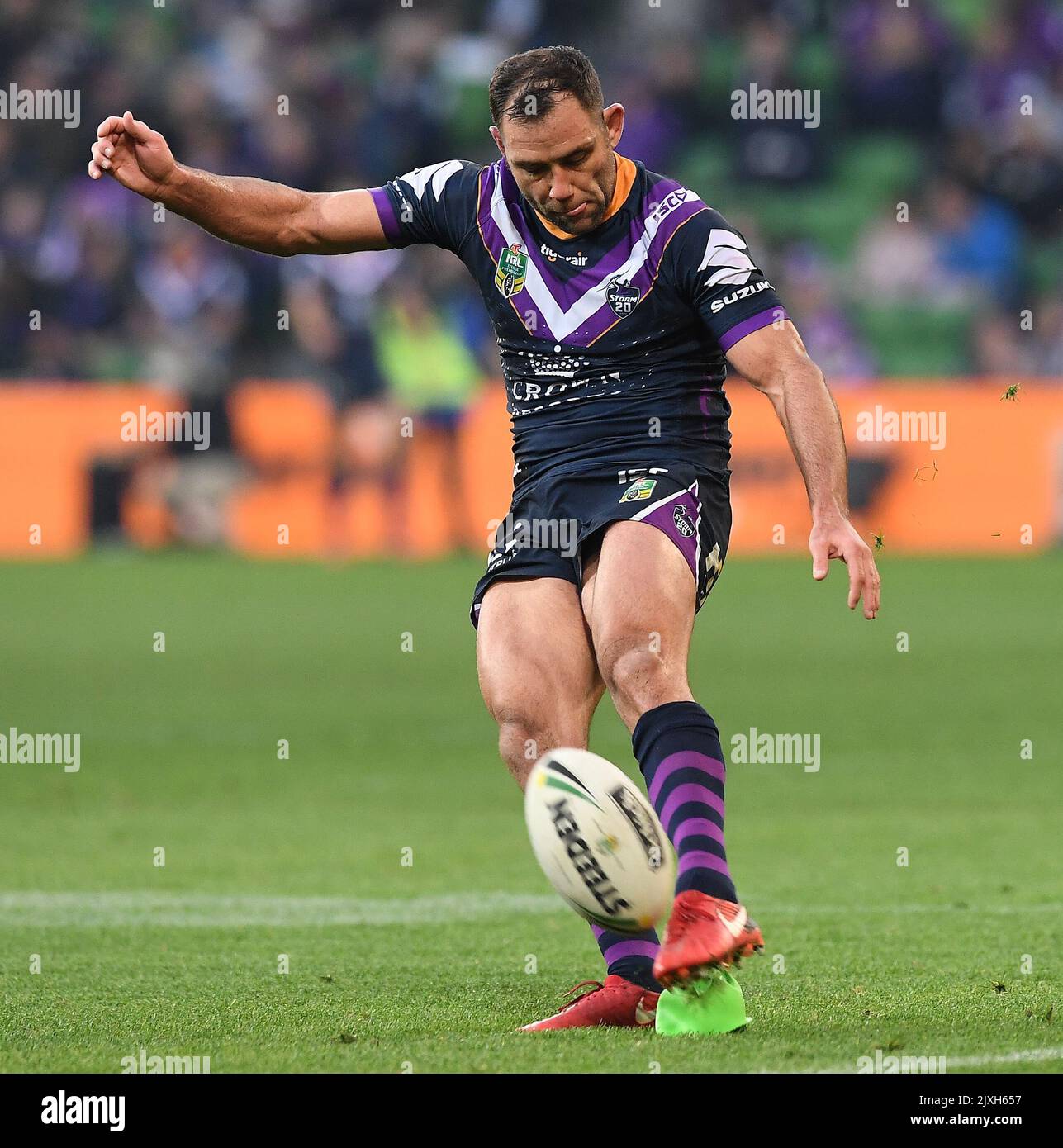 Cameron Smith of the Storm is seen in action during the Round 14 NRL ...