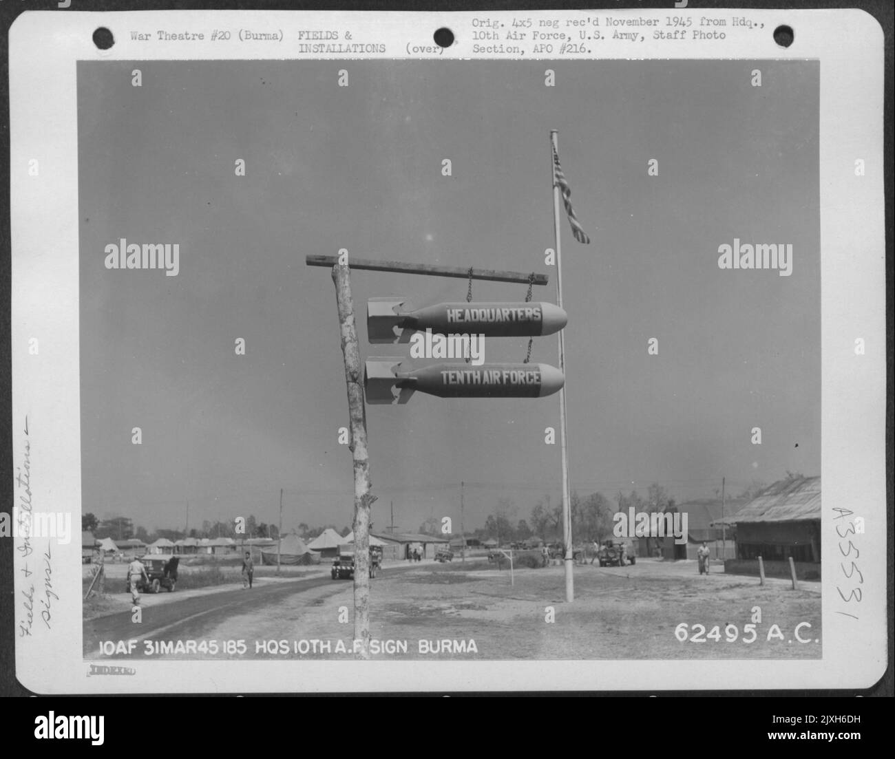 Sign Made From Bombs At 10Th Air Force Headquarters, Burma, 31 March ...