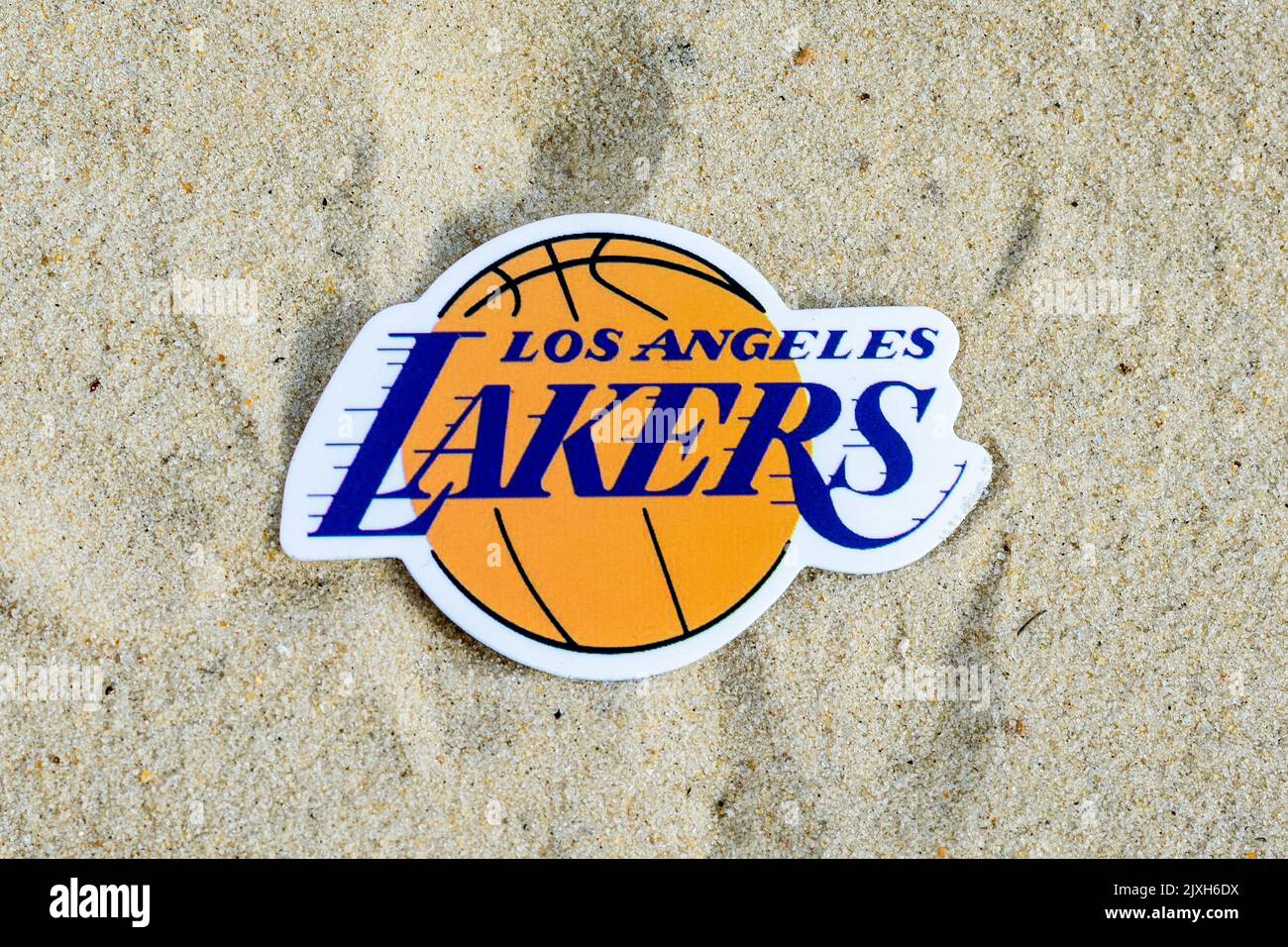 September 15, 2021, Moscow, Russia. The logo of the Los Angeles Lakers ...