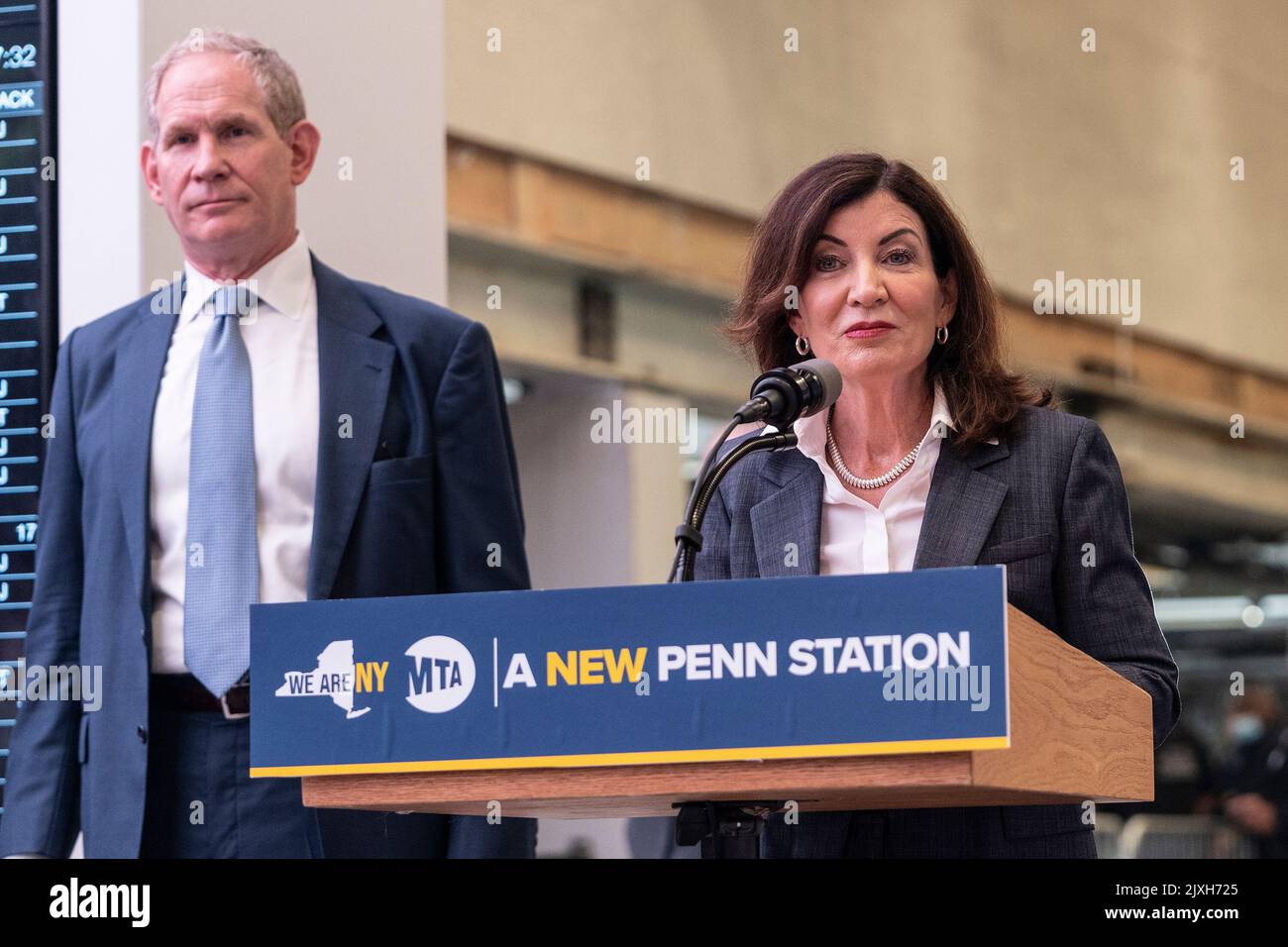 Governor Kathy Hochul speaks during announcement with MTA Chair and CEO ...