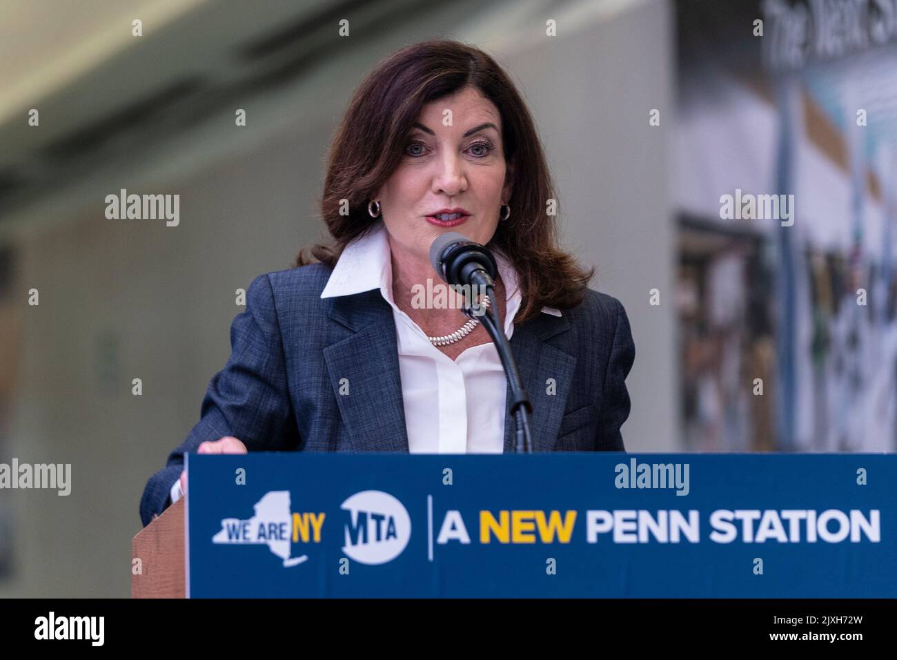 Governor Kathy Hochul speaks during announcement with MTA Chair and CEO ...