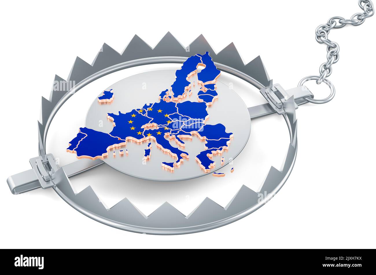 the European Union inside bear trap, 3D rendering isolated on white ...