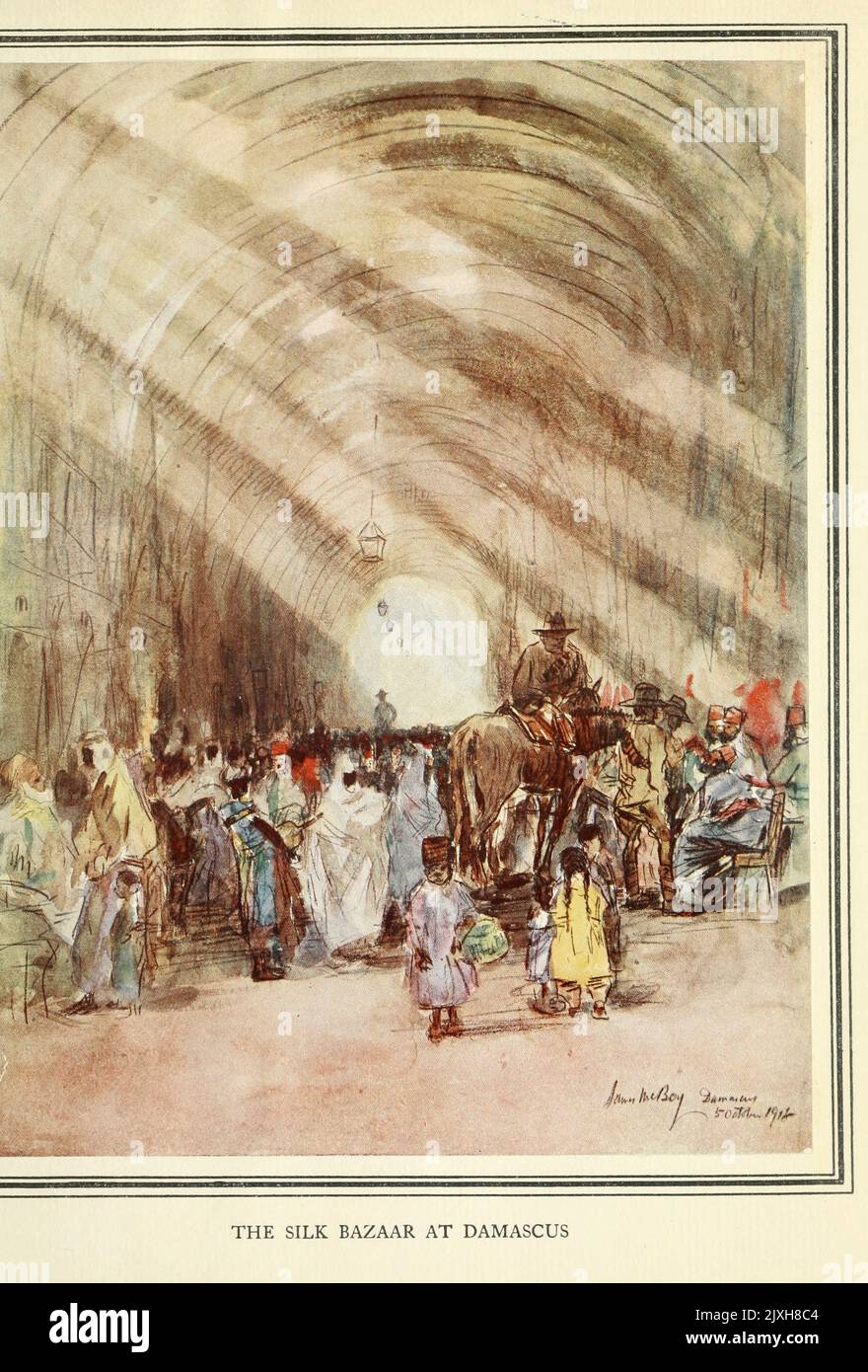 SILK BAZAAR AT DAMASCUS, Syria (Colour) Frontispiece from the book ...