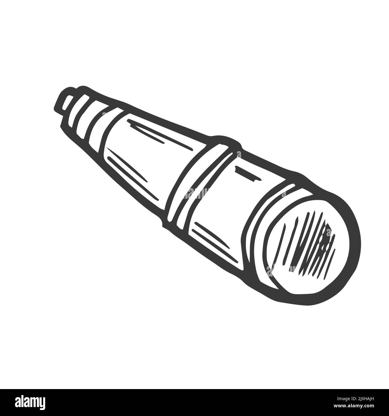 Outline telescope. Hand drawn doodle illustration, black image on white ...