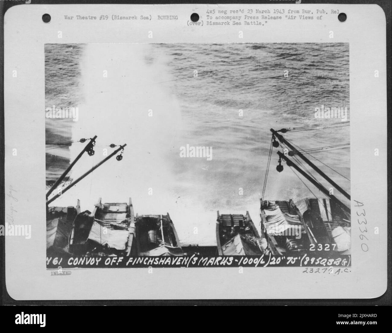 Bismarck Sea, New Guinea Area-Landing barges on deck of Japaneseanese ...