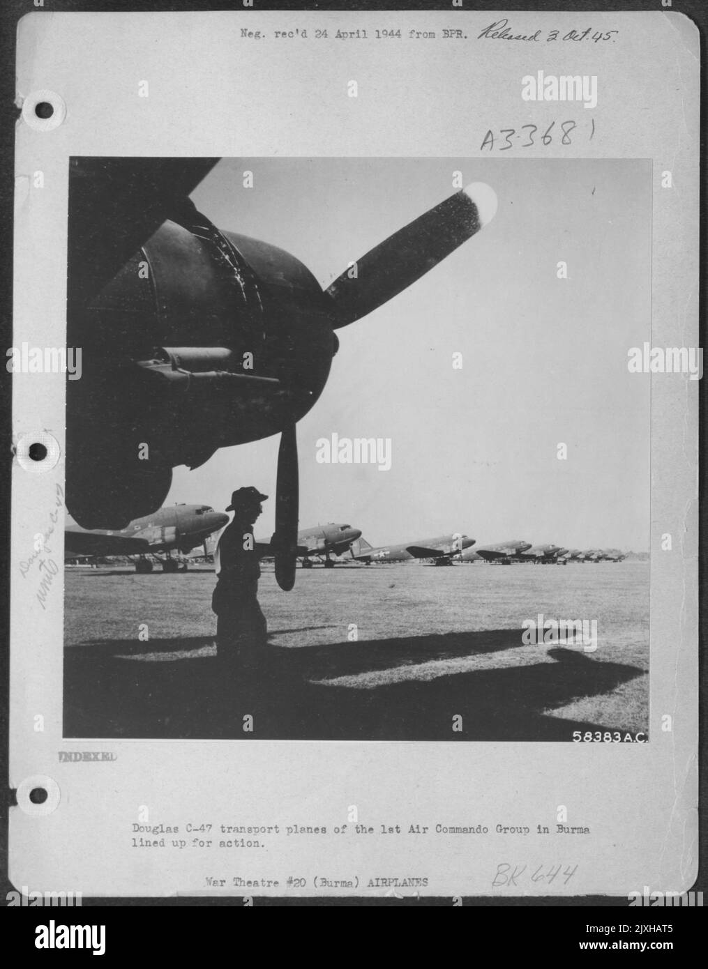 Douglas C-47 transport planes of the 1st Air Commando Group in Burma ...