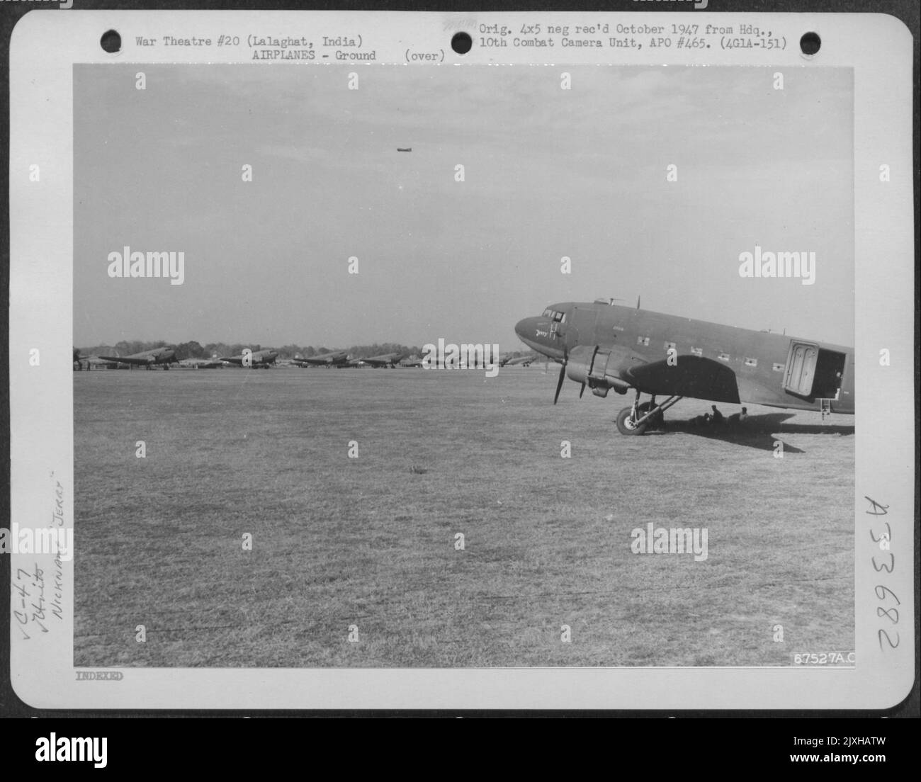 Douglas C-47's of the 1st Air Commando Force lined up at their base at ...