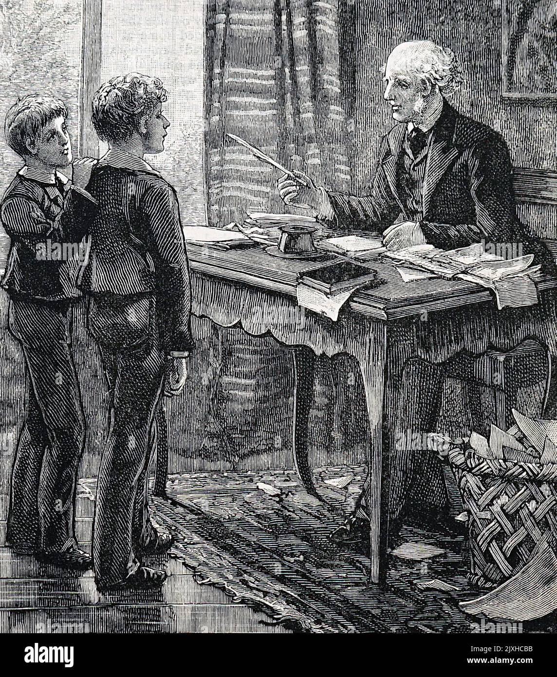 Illustration depicting a grandfather and his grandchildren in his study ...