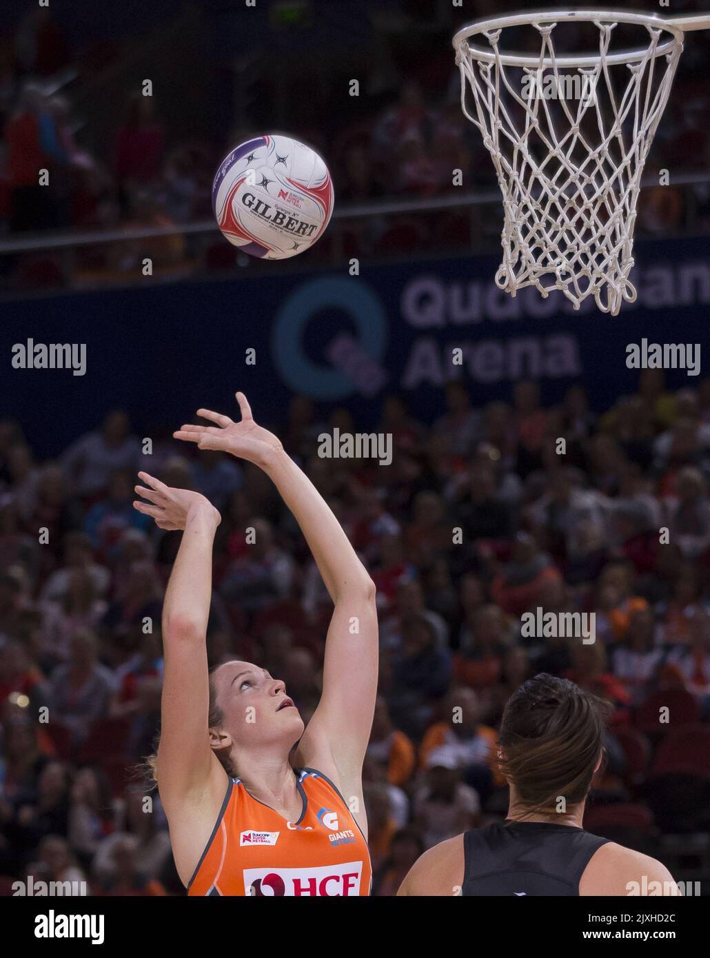 Jo Harten of the Giants scores during the Round 7 Super Netball match ...