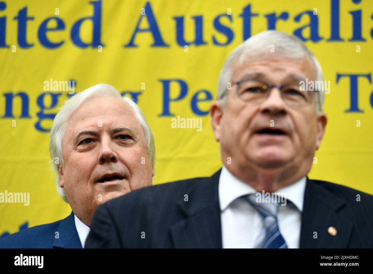 Former One Nation Senator Brian Burston and businessman Clive Palmer at ...