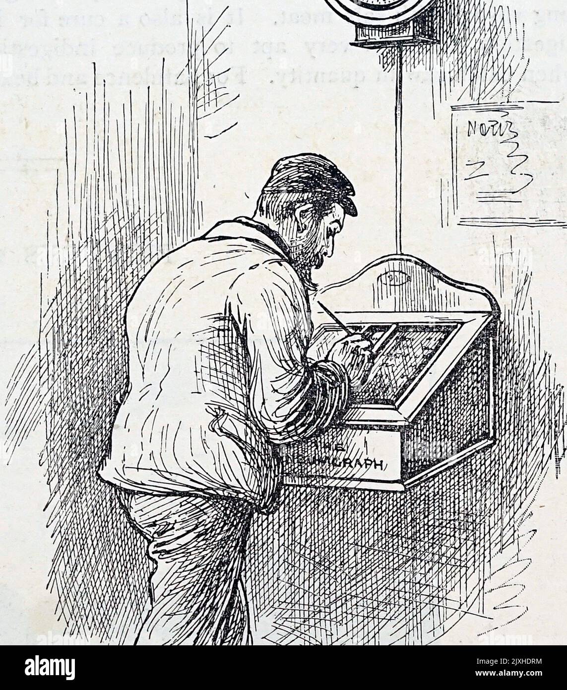 Illustration depicting a man writing a telegraph. Dated 19th Century ...