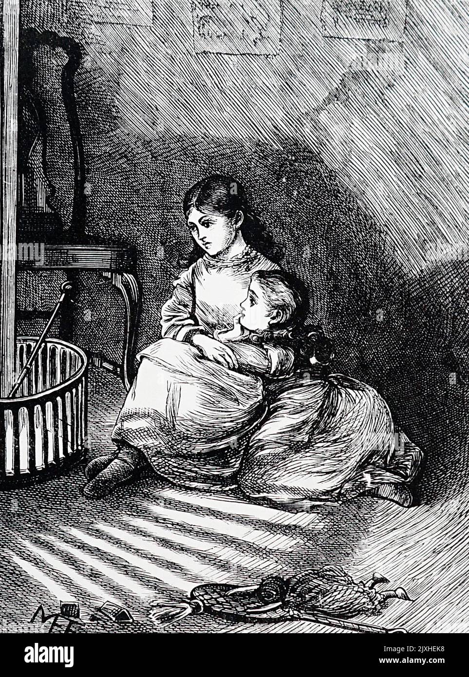 Illustration depicting children seated by the fireside. Illustrated by ...