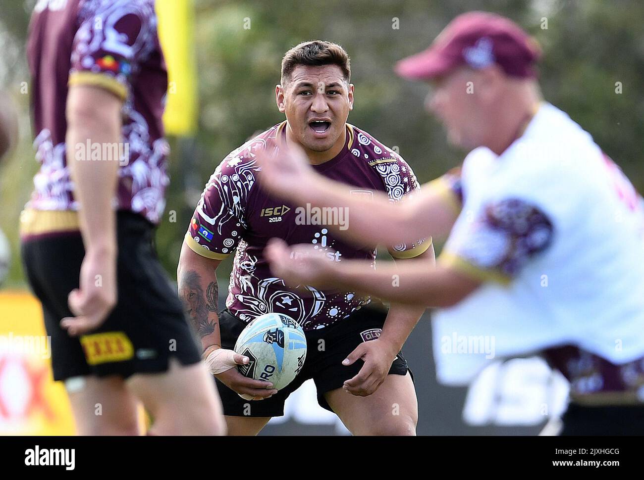 Queensland Maroons player Josh Papalii is seen during training on the ...