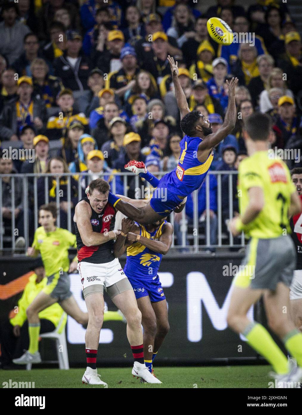 Liam Ryan of the Eagles contests a mark during the Round 14 AFL match ...