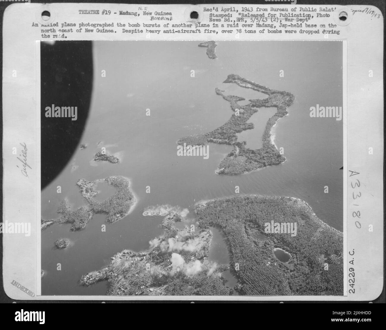 An Allied plane photographed the bomb bursts of another plane in a raid ...