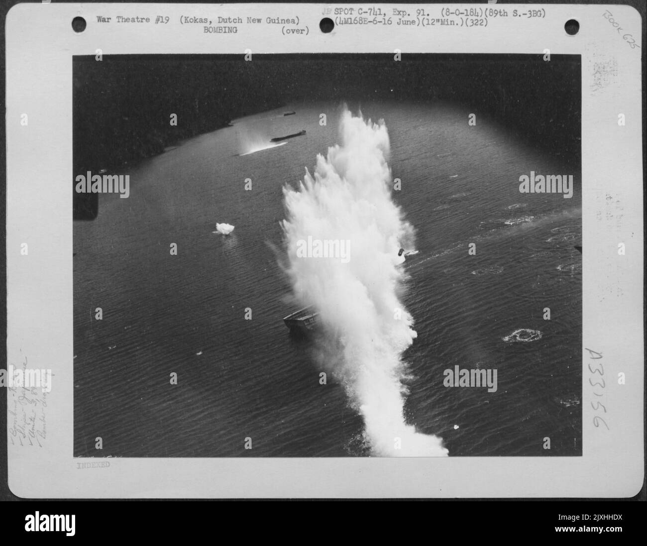 A Japaneseanese ship is caught in a line of bursting bombs at Kokas ...