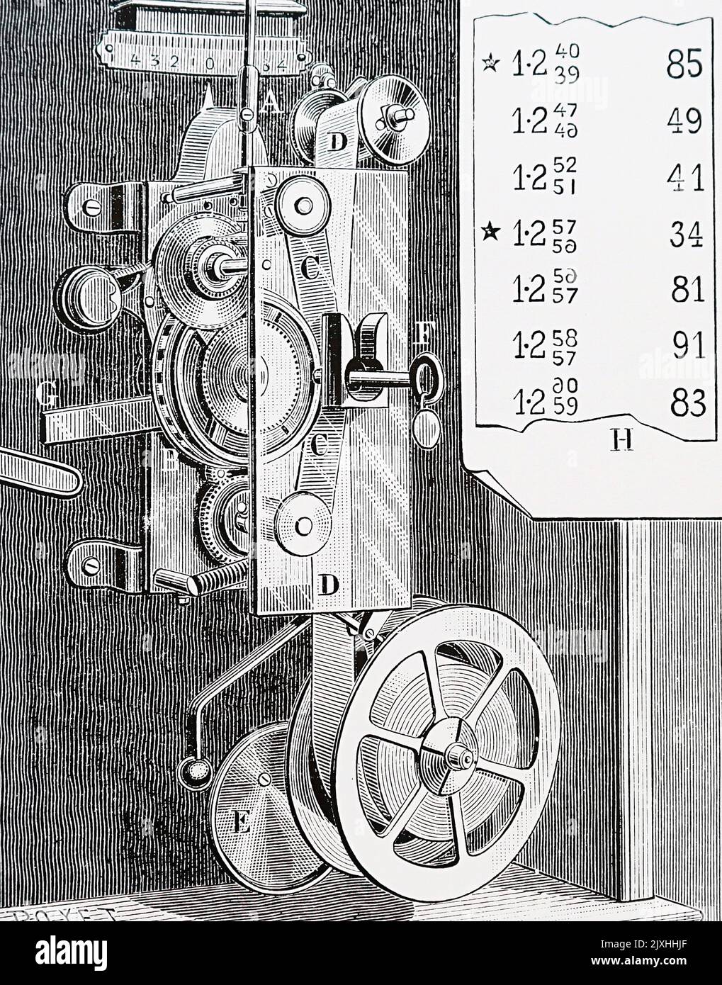 Illustration depicting a check-clock, used by workmen to record the ...