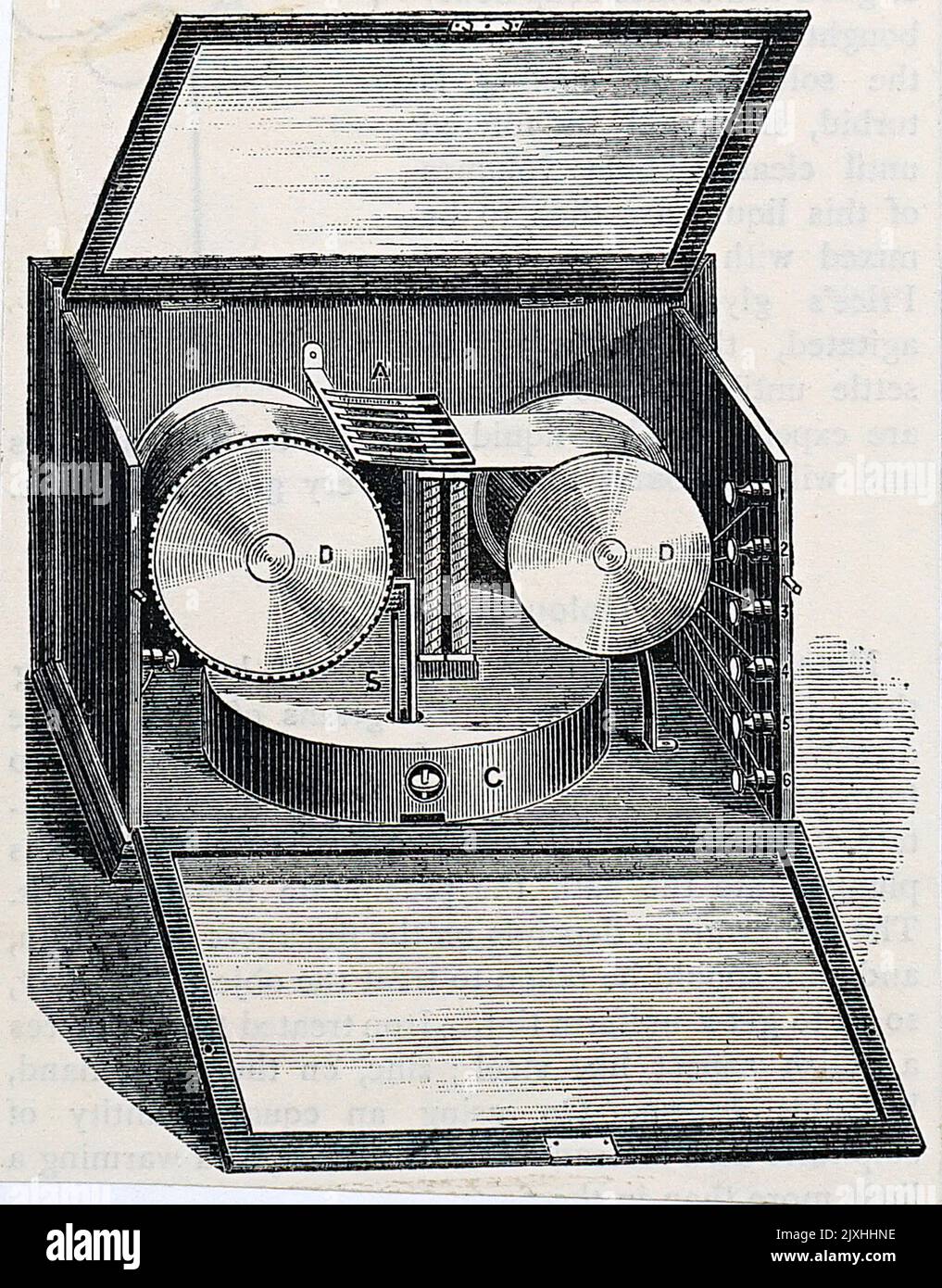 Illustration depicting a check-clock, used by workmen to record the ...
