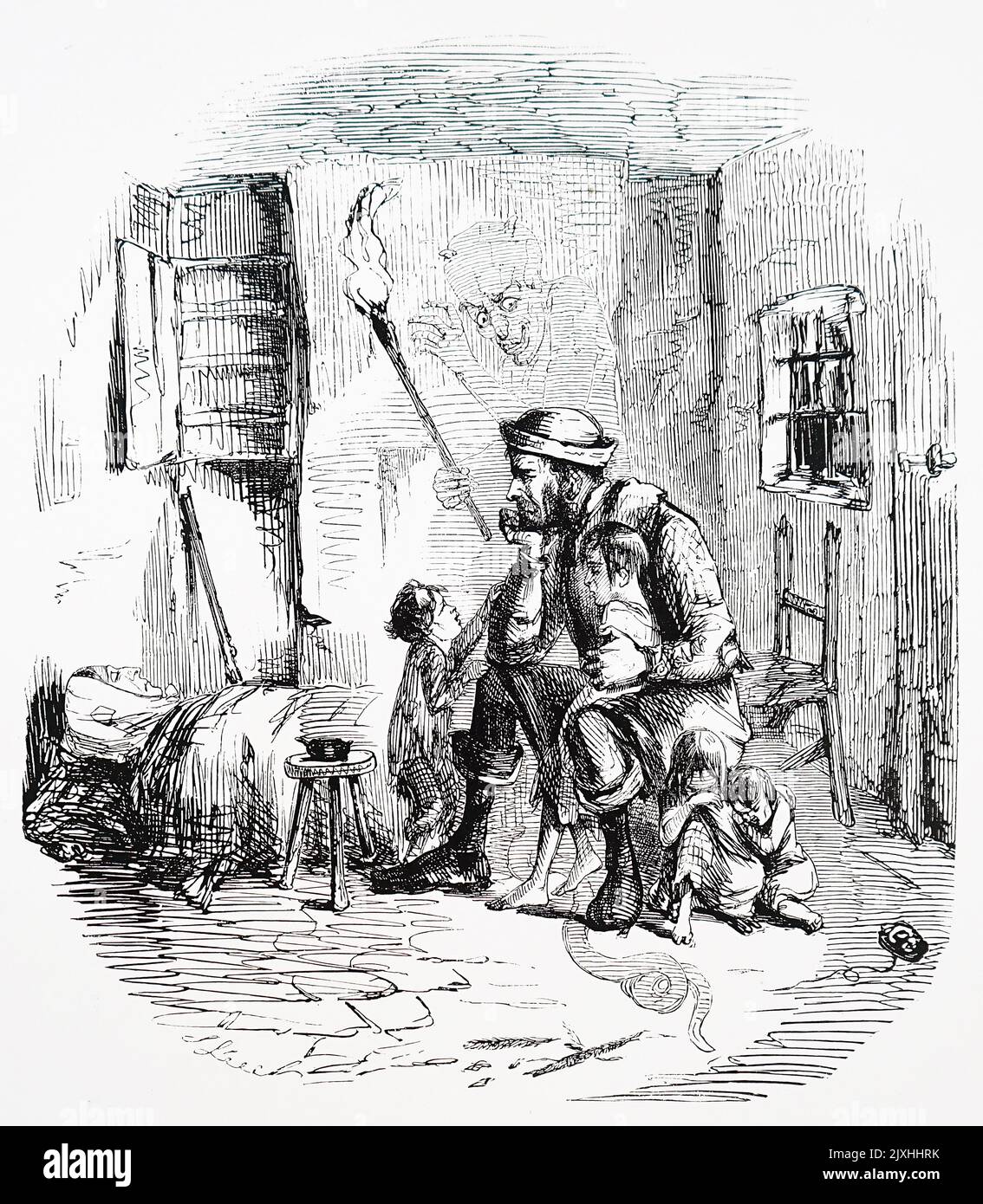 Illustration depicting the home of a brick burner. Dated 19th Century ...