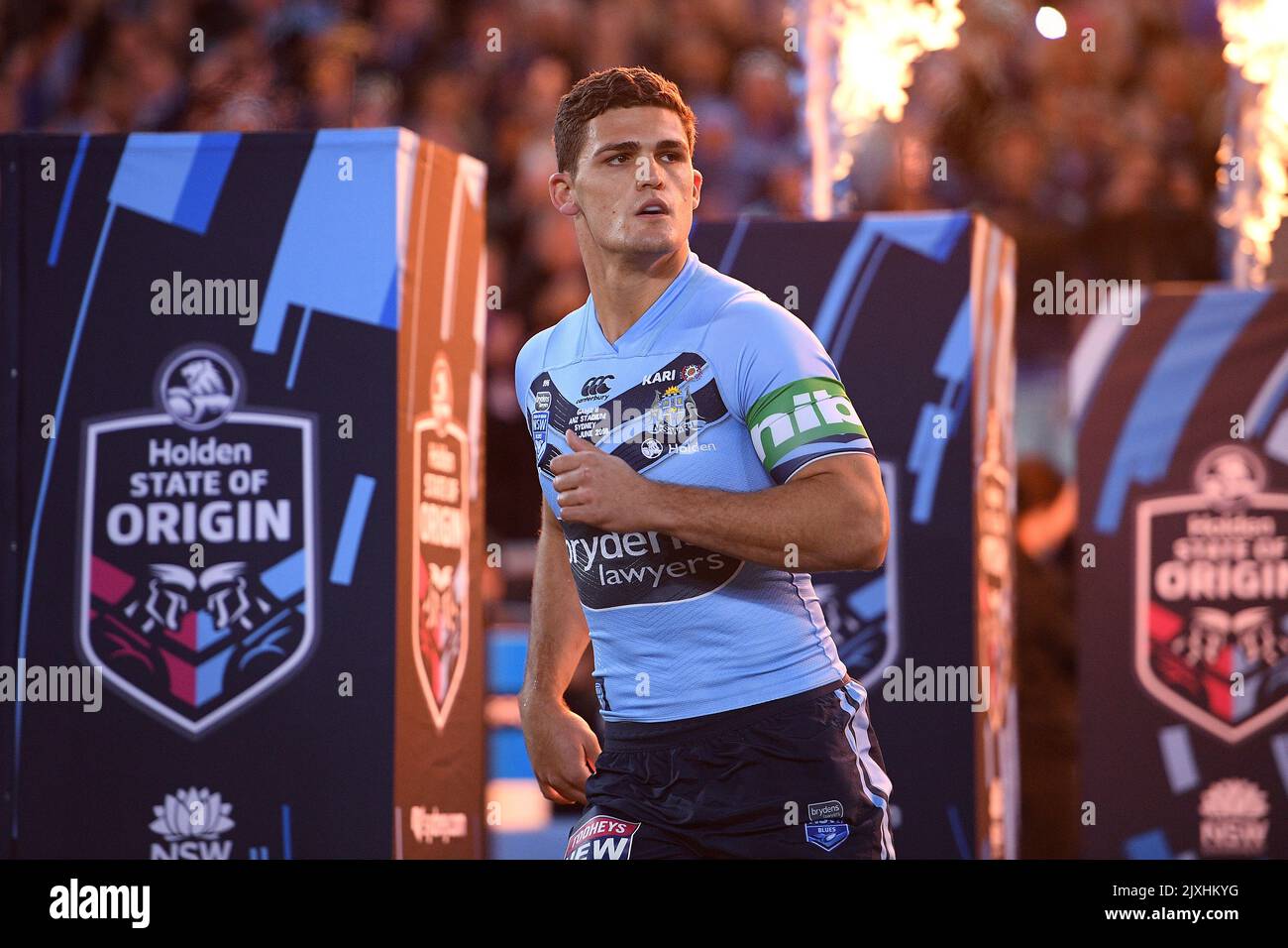 Nathan Cleary of the Blues runs onto the field during Game 2 of the ...