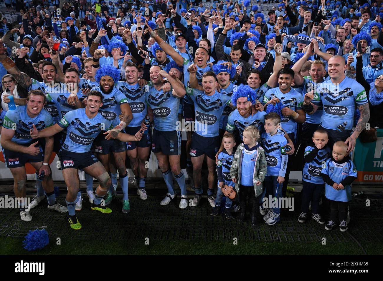 NSW Blues players celebrate victory during Game 2 of the 2018 State of ...