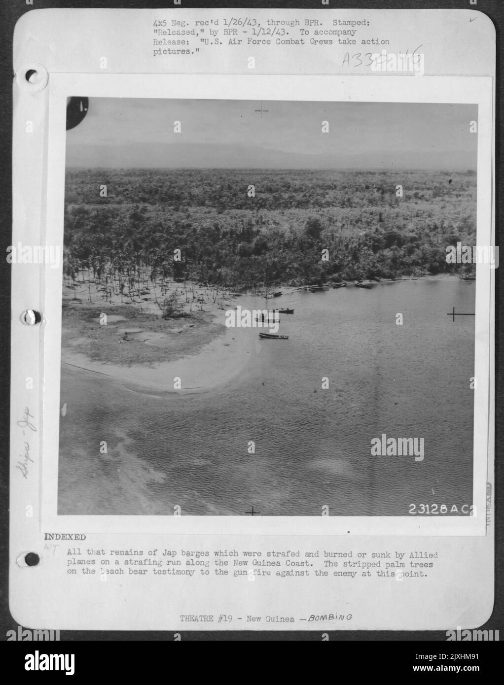 All that remains of Japanese barges which were strafed and burned or ...