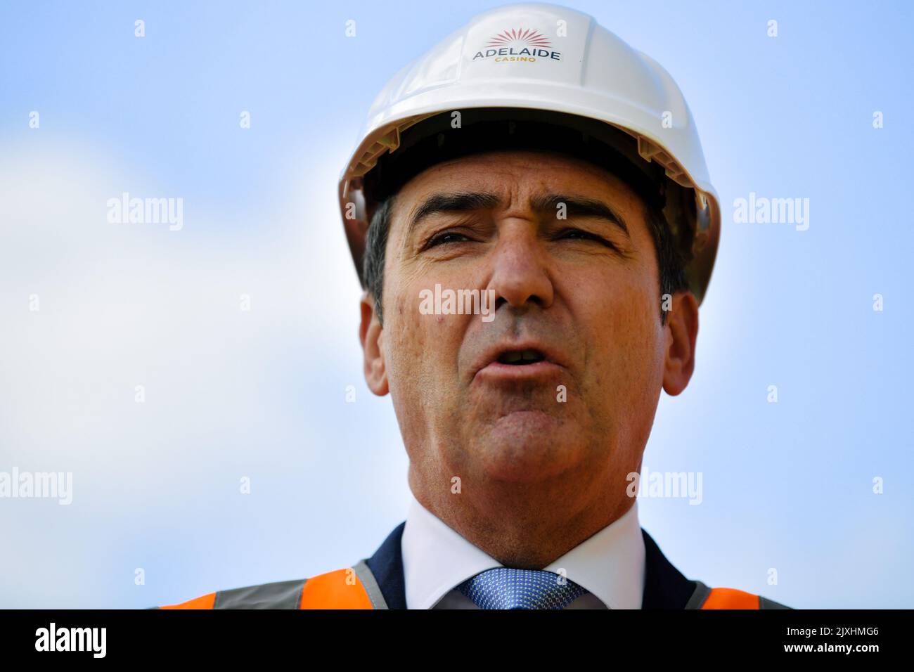 South Australian Premier Steven Marshall is seen speaking at a press ...