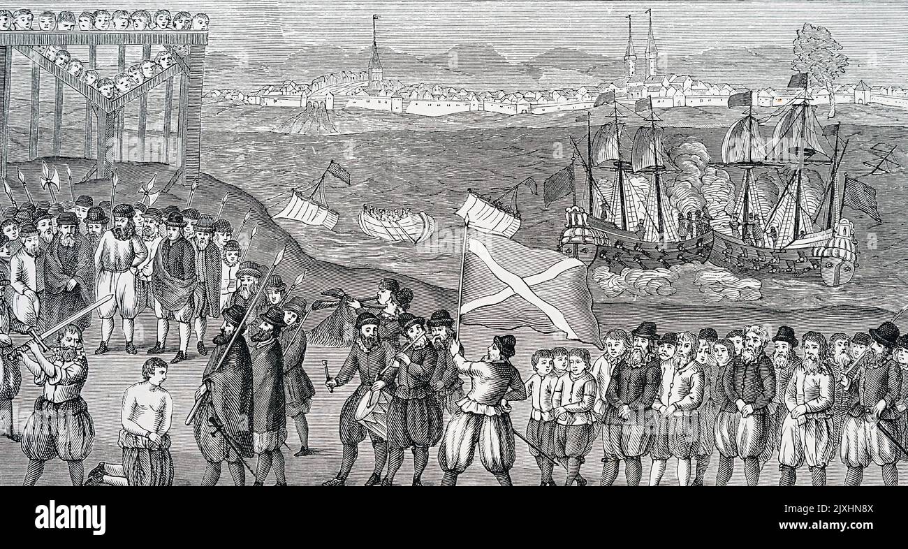 Woodcut depicting the execution of a the pirate Stoertebeck and his 70 ...