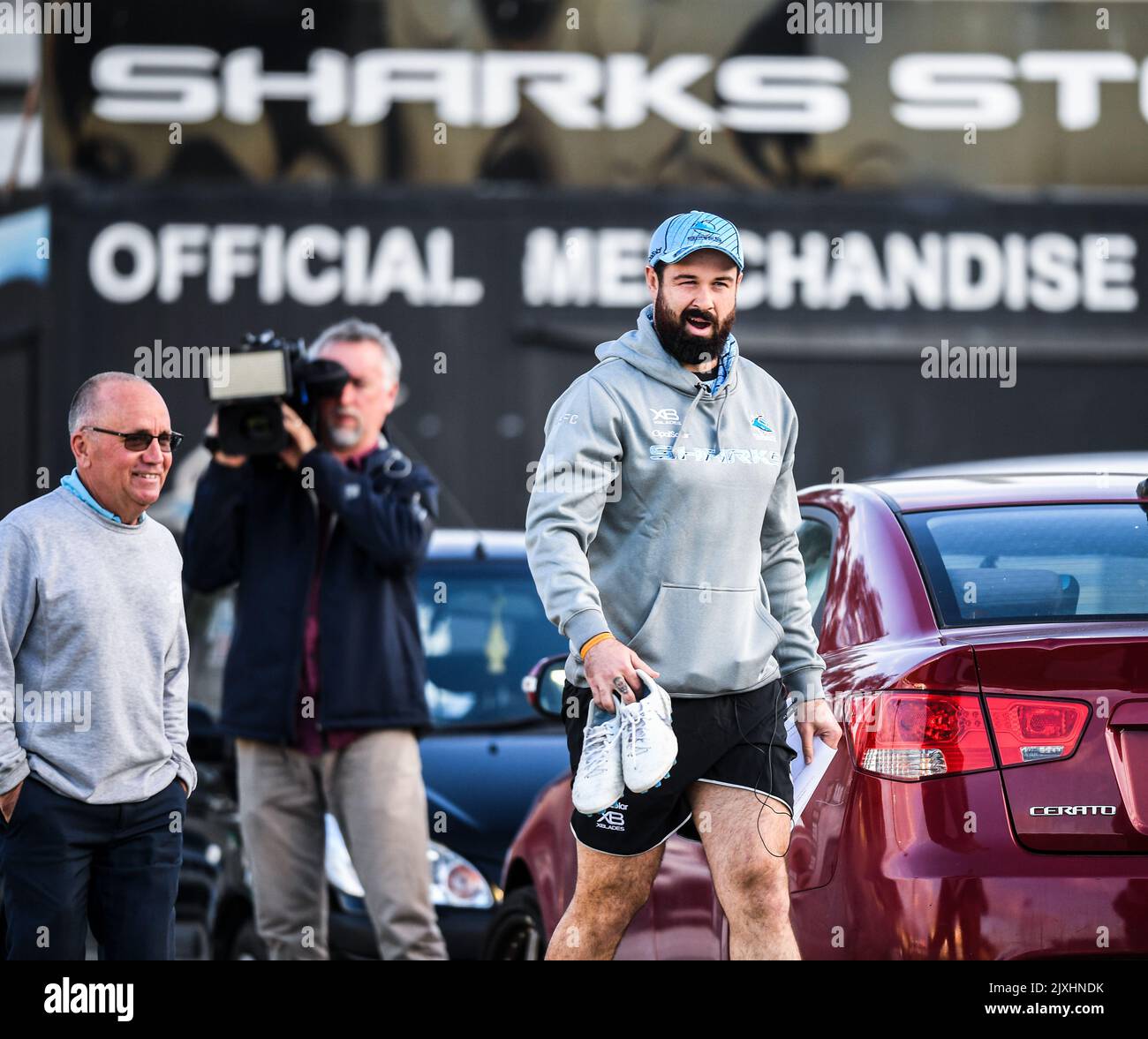 Aaron Woods (right) is seen at Cronulla Sharks Rugby League training in ...