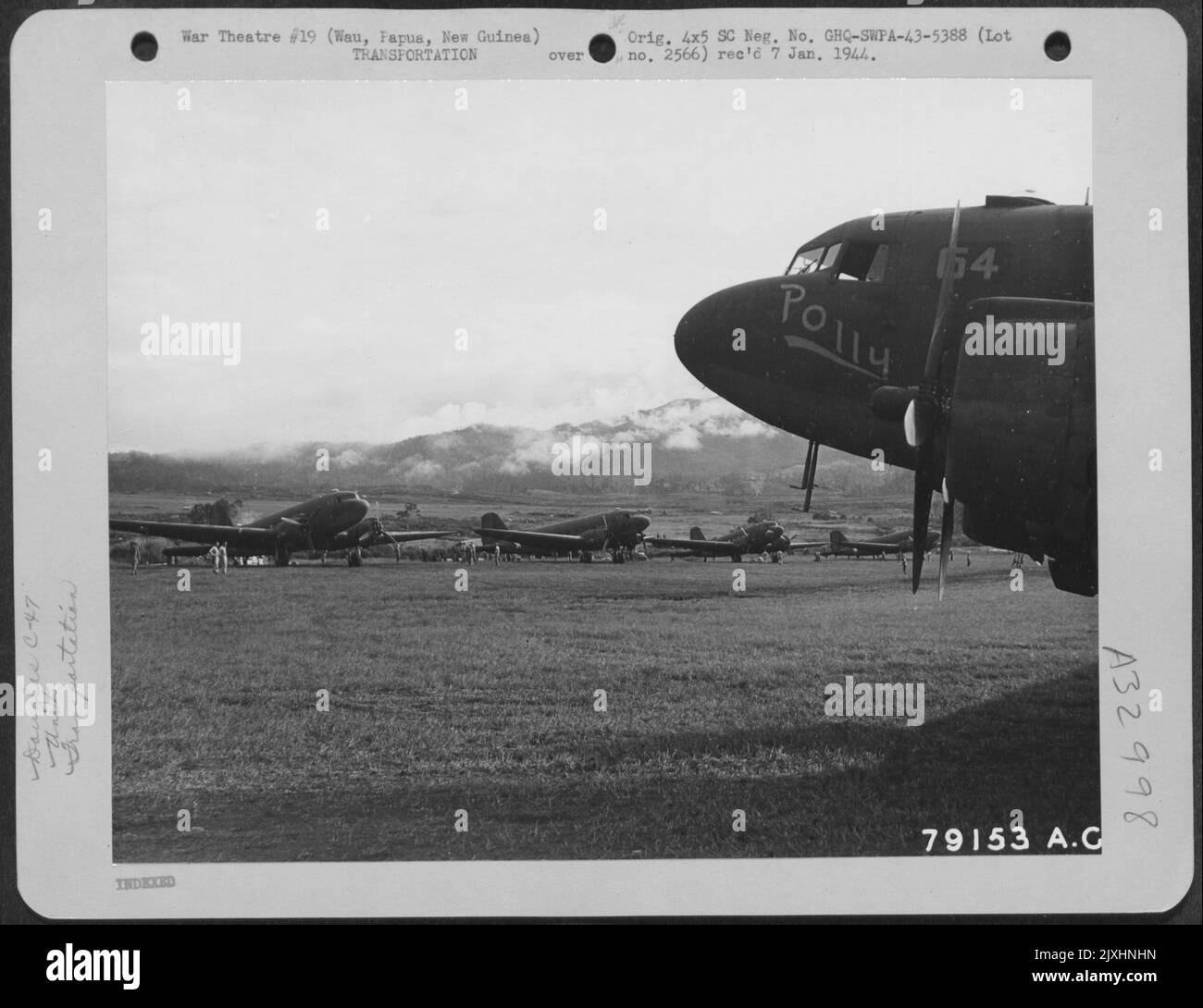 C 47 Transport Planes Of The 6th Troop Carrier Squadron Lined Up On Wau New Guinea Landing