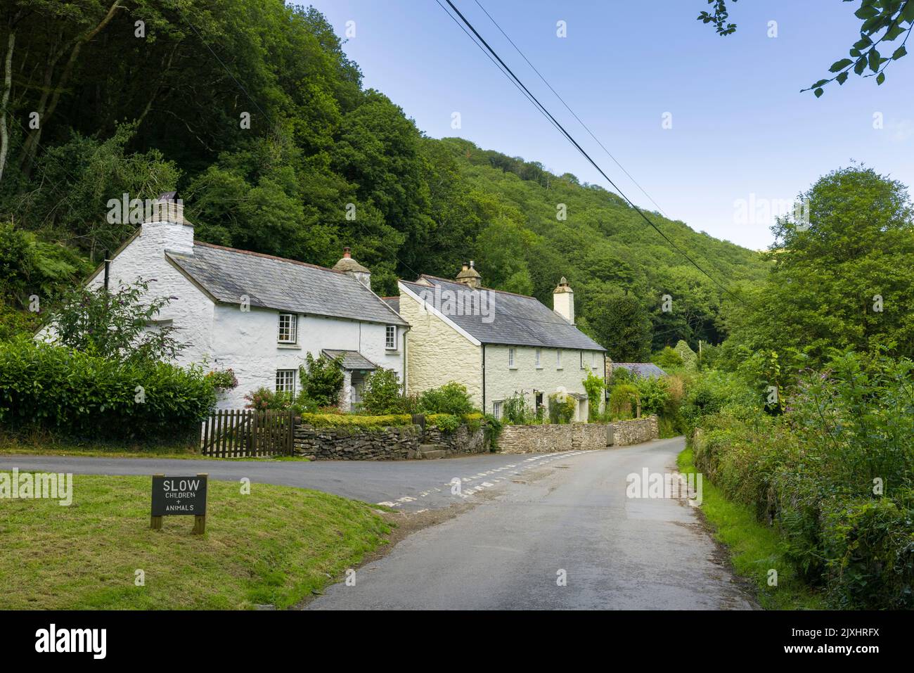 Cottages at Trentishoe Coombe in the Exmoor National Park below near ...