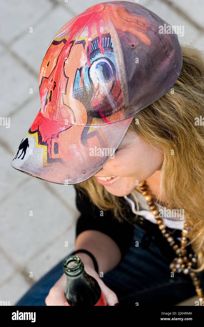 girl wearing graffiti cap Stock Photo - Alamy