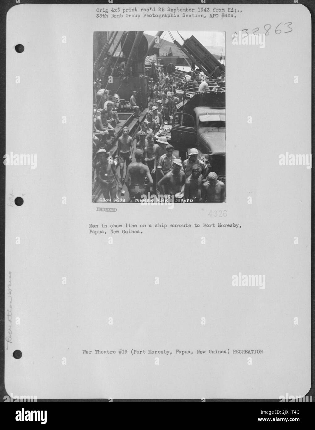 Men in chow line on a ship enroute to Port Moresby, Papua, New Guinea ...