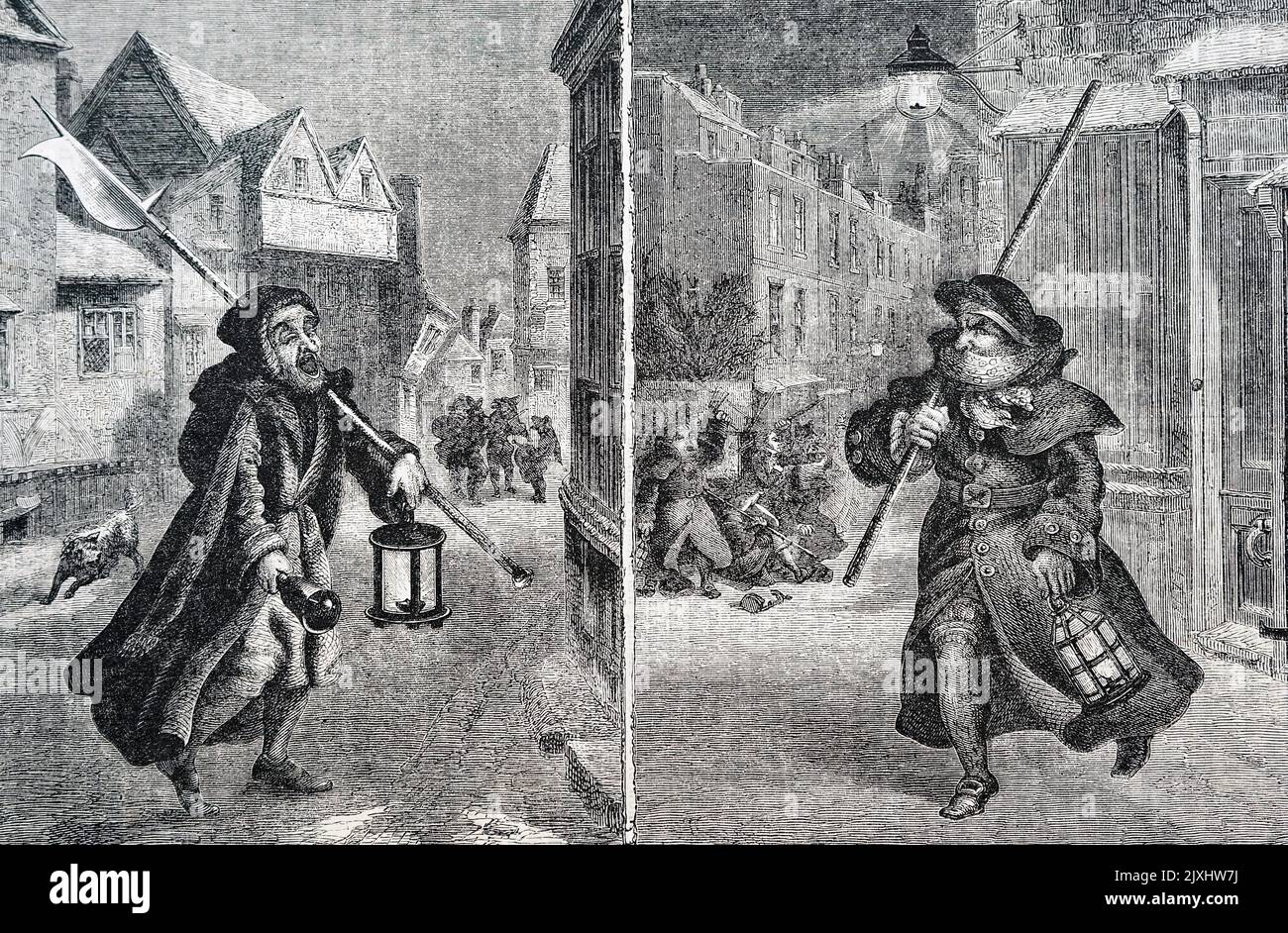 Illustration depicting London Watchmen during the 17th and 18th ...