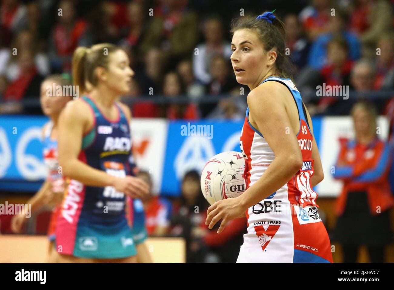 Maddy Proud of the Swifts looks on during the Round 9 Super Netball ...