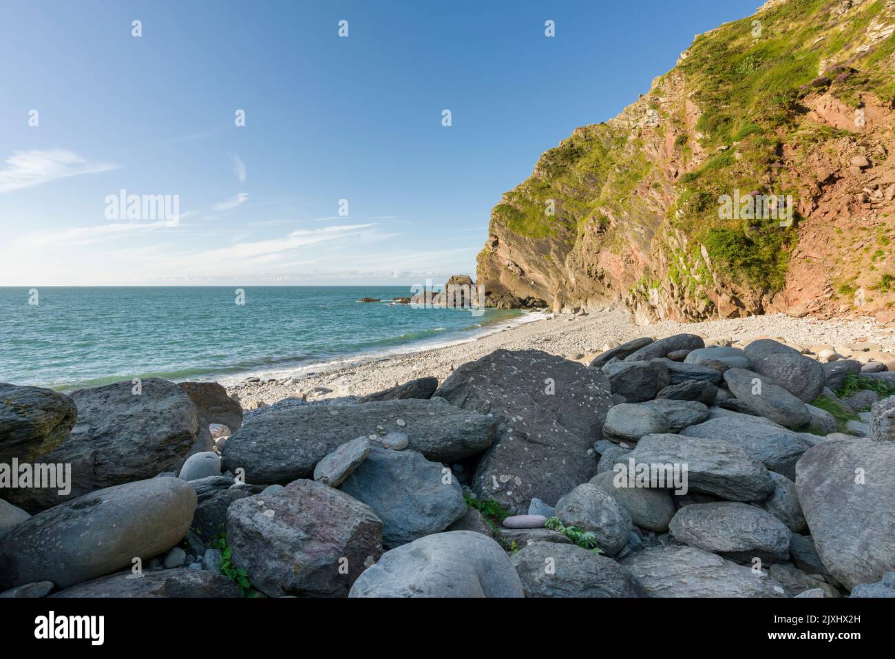 The beach and Highveer Point at Heddon’s Mouth in the Exmoor National ...