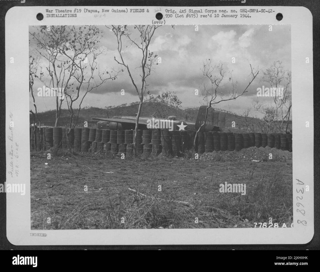 Revetment at an airdrome near Port Moresby, Papua, New Guinea, made ...