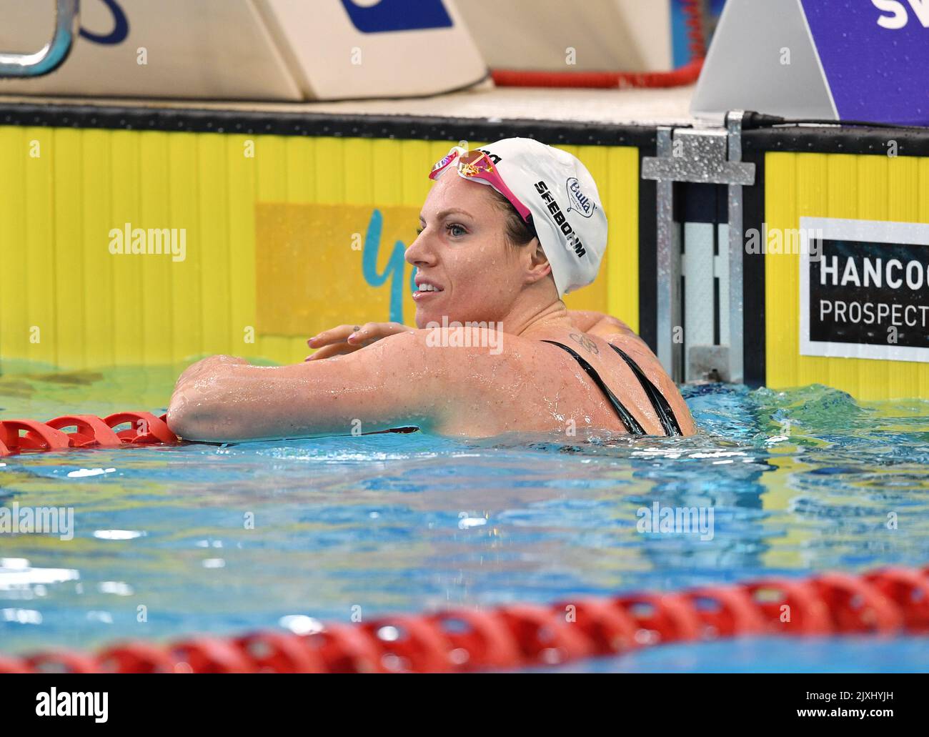 Emily Seebohm is seen after her Women's 100m Backstroke heat during day ...