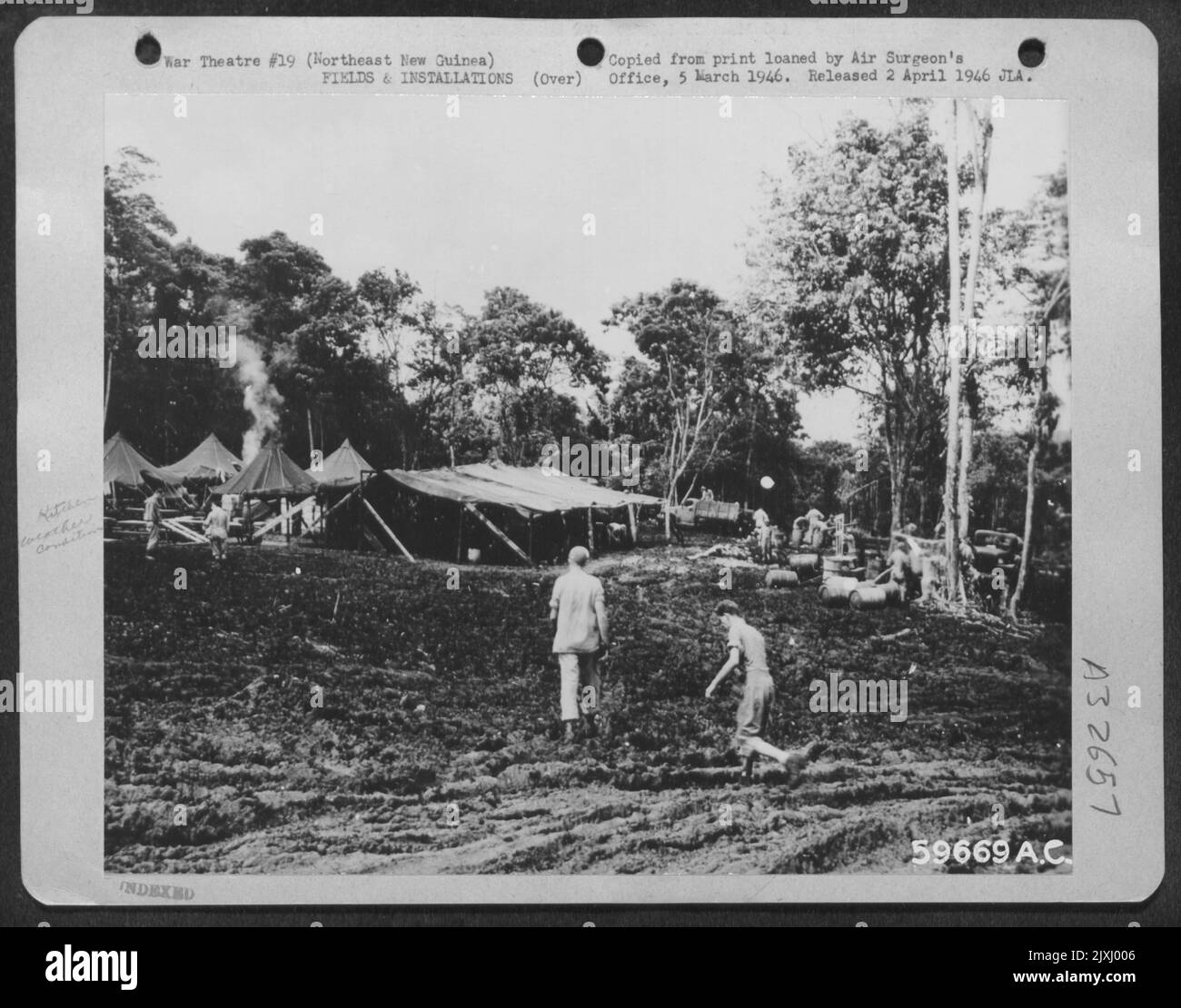 Camp area and emergency kitchen for Air Force personnel at Finschhafen ...