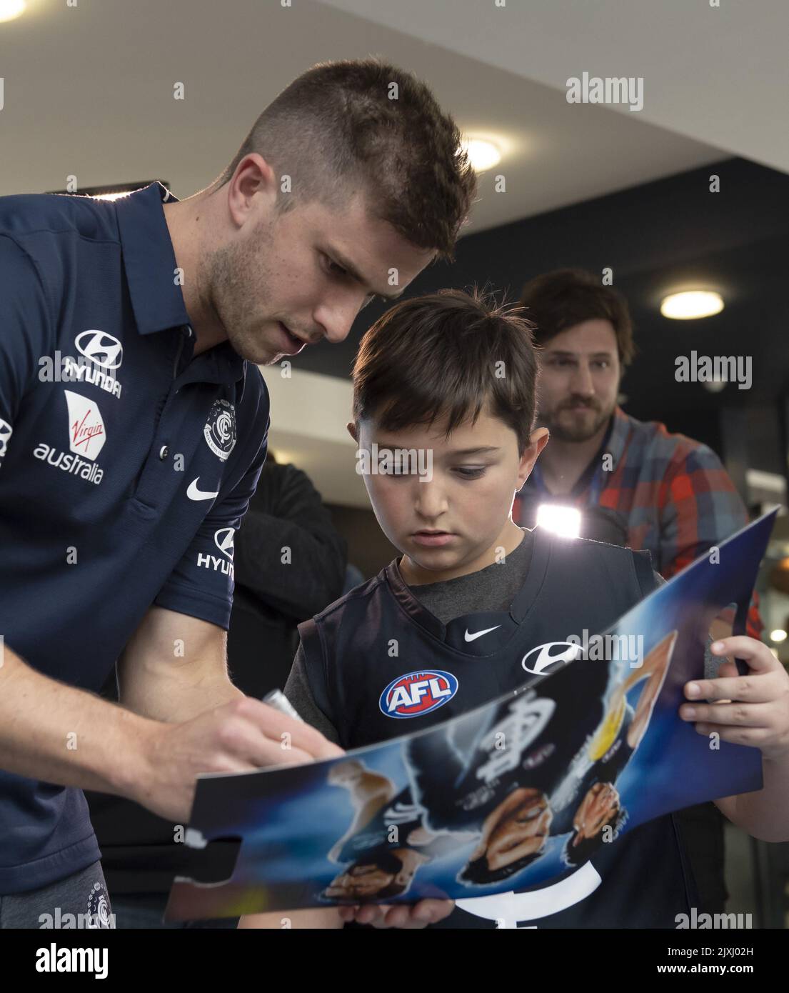 Carlton Blues AFL captain Marc Murphy signs autographs for fans at ...