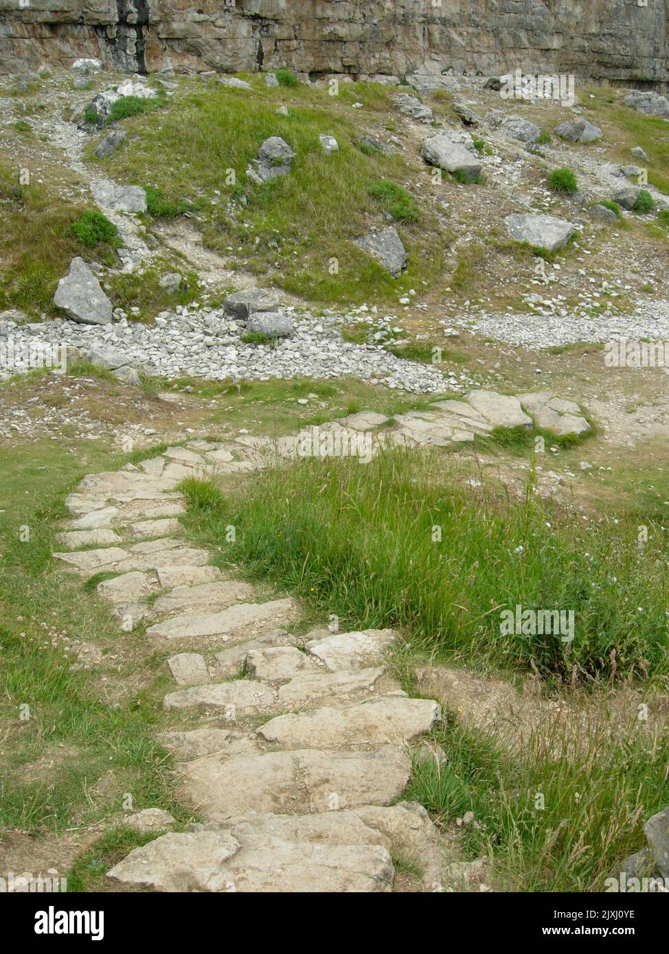 The vertical high-angle view of steps leading down from the slope Stock ...